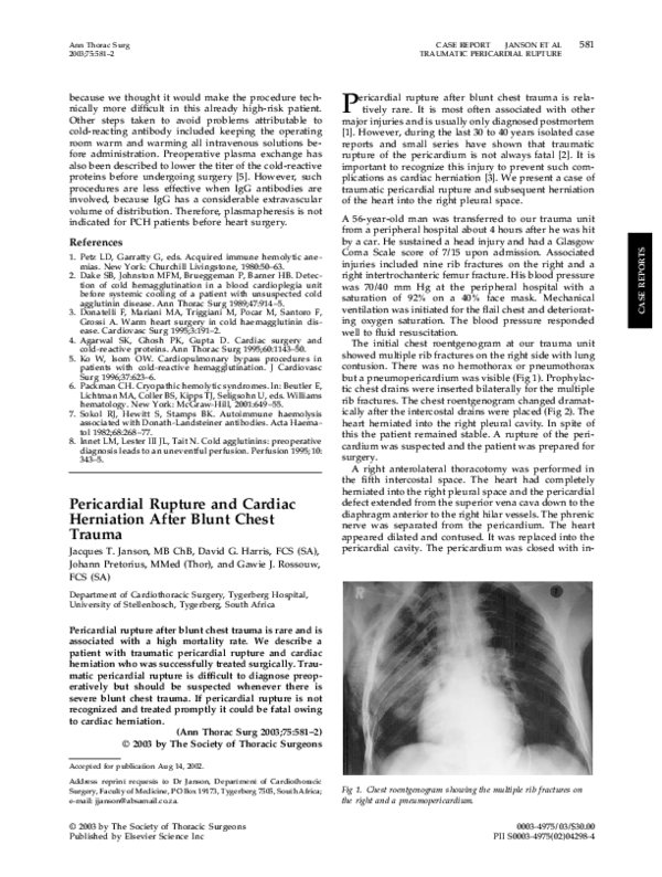 (PDF) Pericardial rupture and cardiac herniation after blunt chest trauma