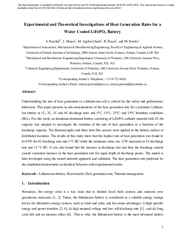 (PDF) Experimental and theoretical investigations of heat generation ...