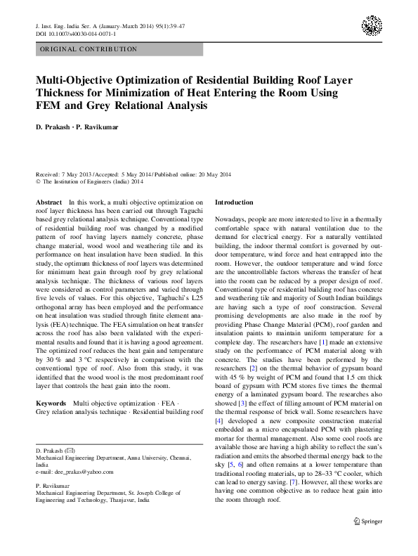 Pdf Multi Objective Optimization Of A Residential Building Envelope