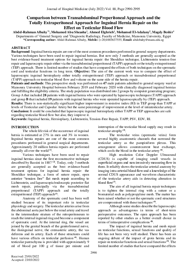 (PDF) Comparison between Transabdominal Preperitoneal Approach and the ...