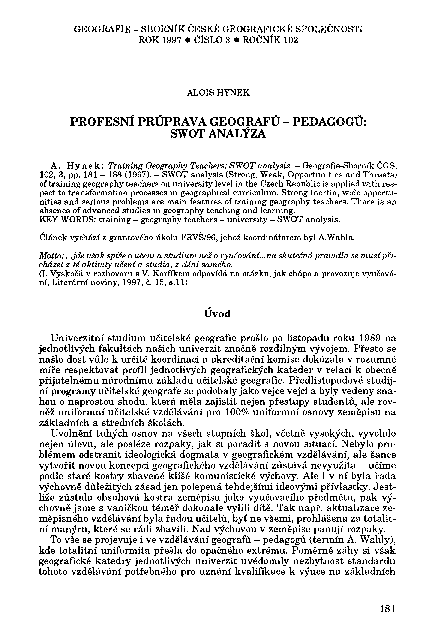 (PDF) Training Geography Teachers: SWOT analysis