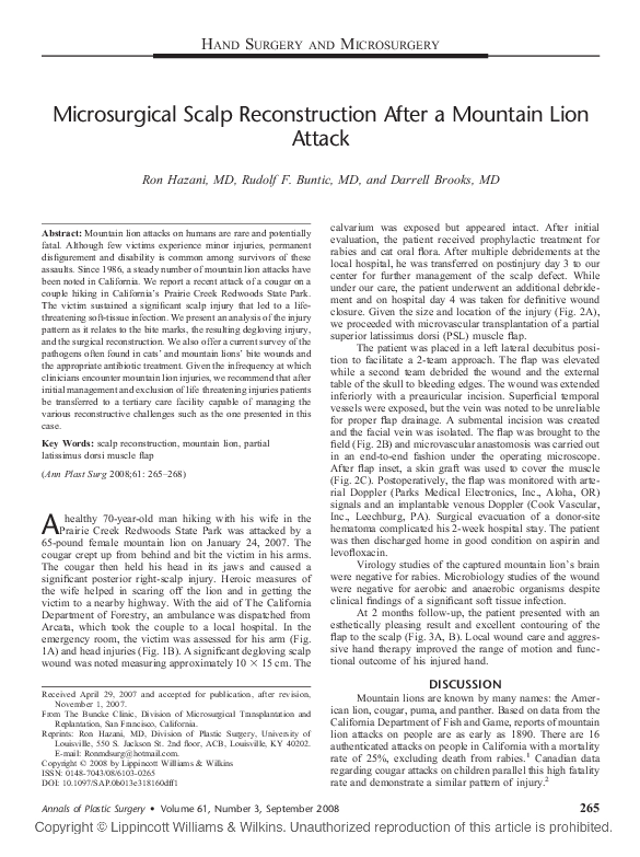 (PDF) Microsurgical Scalp Reconstruction After a Mountain Lion Attack