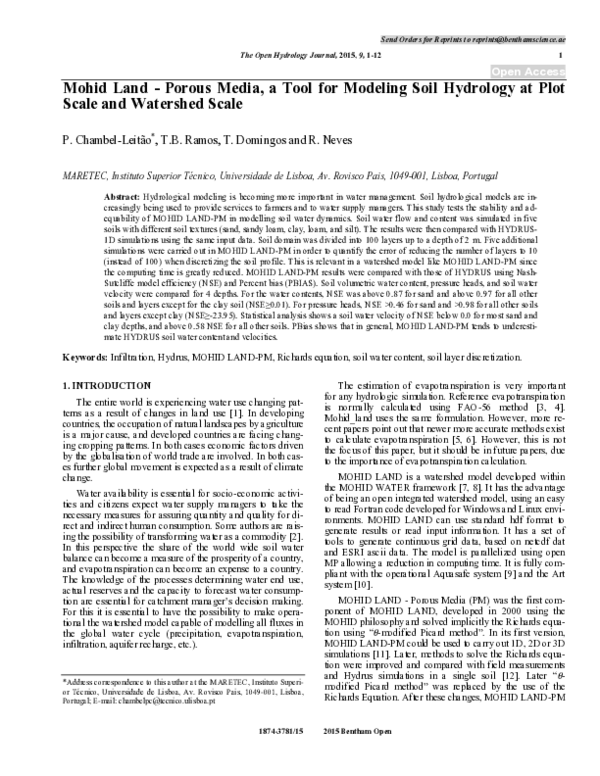 (PDF) Mohid Land - Porous Media, a Tool for Modeling Soil Hydrology at Plot Scale and Watershed ...