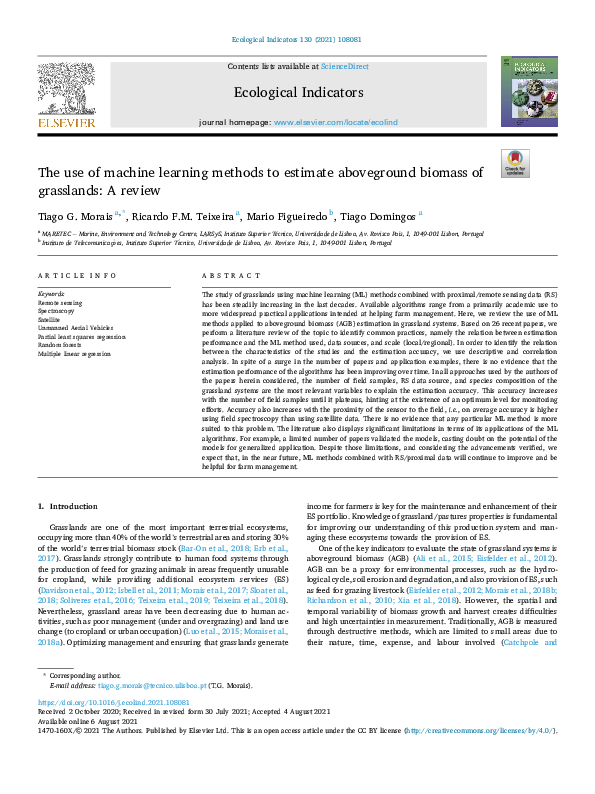 (PDF) The use of machine learning methods to estimate aboveground biomass of grasslands: A review