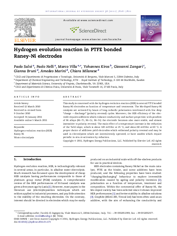 (PDF) Hydrogen evolution reaction in PTFE bonded Raney-Ni electrodes