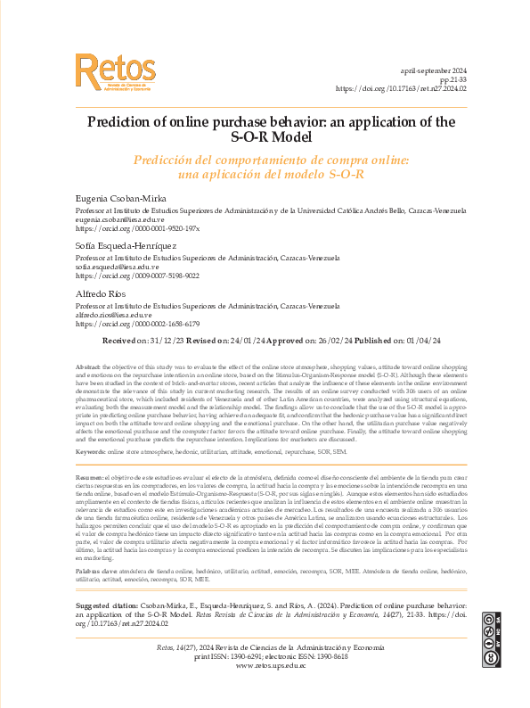(PDF) Prediction of online purchase behavior: an application of the S-O ...