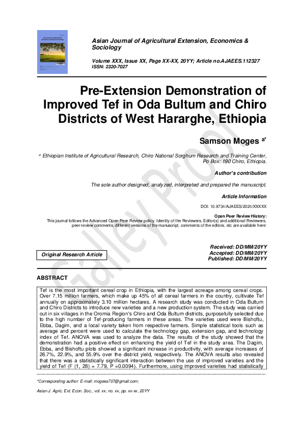 (PDF) Pre-Extension Demonstration of Improved Tef in Oda Bultum and ...