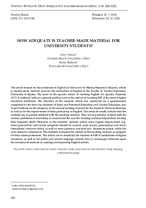 (PDF) How Adequate is Teacher-Made Material for University Students?