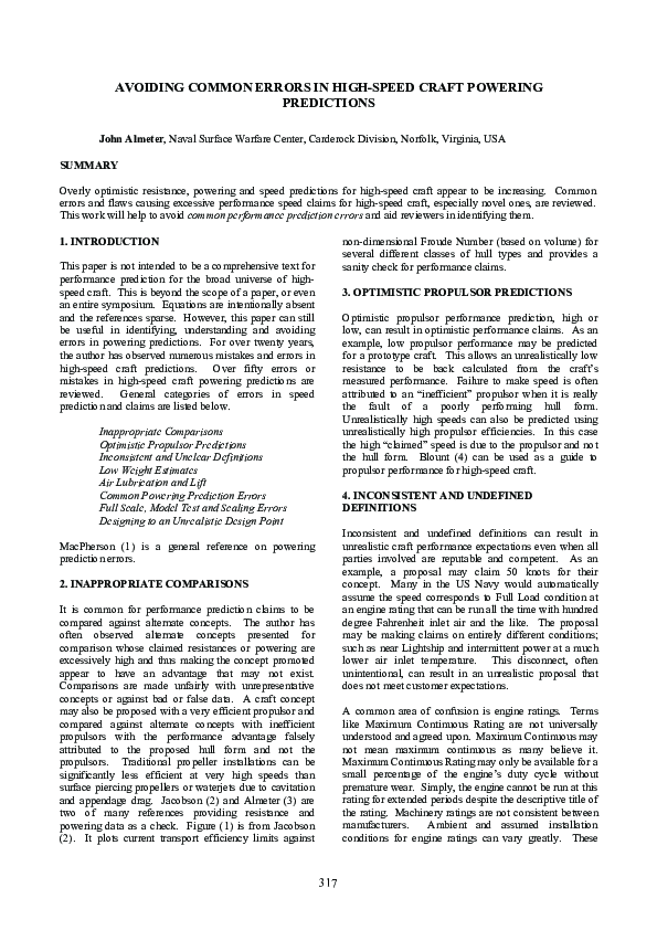 (PDF) Avoiding Common Errors in High-Speed Craft Powering Predictions