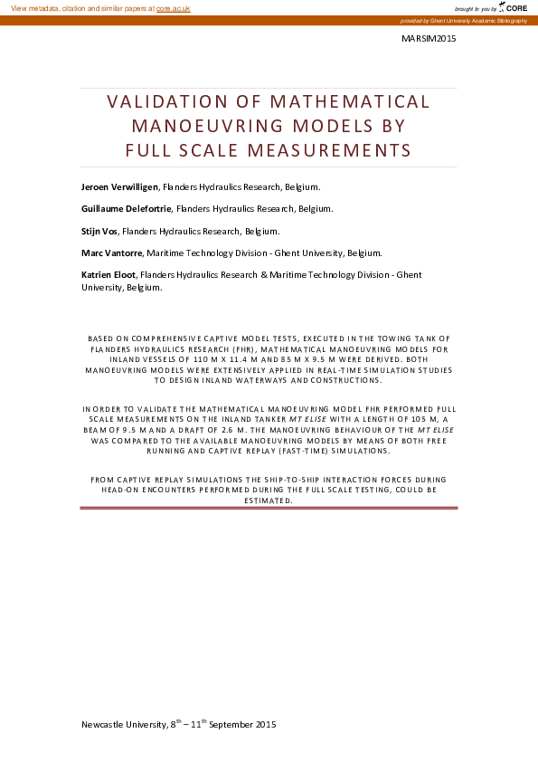 (PDF) Validation of mathematical manoeuvring models by full scale ...
