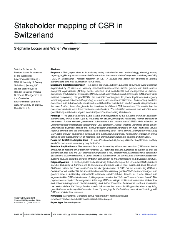 (PDF) Stakeholder mapping of CSR in Switzerland