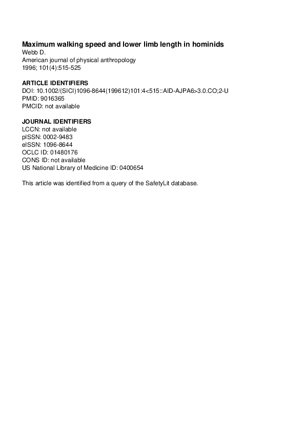 (PDF) Maximum walking speed and lower limb length in hominids