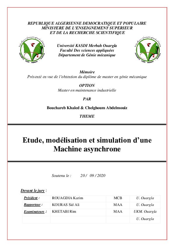 (PDF) Etude, modélisation et simulation d'une Machine asynchrone