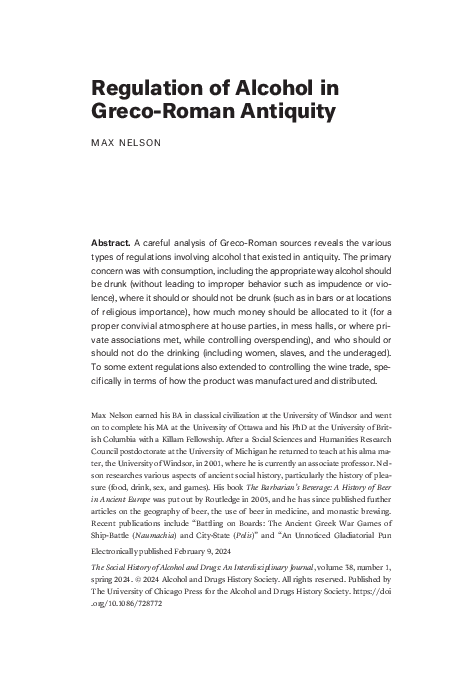 (PDF) Regulation of Alcohol in Greco-Roman Antiquity