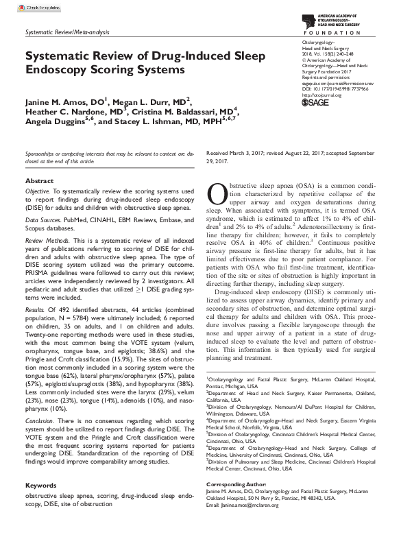(PDF) Systematic Review of Drug-Induced Sleep Endoscopy Scoring Systems