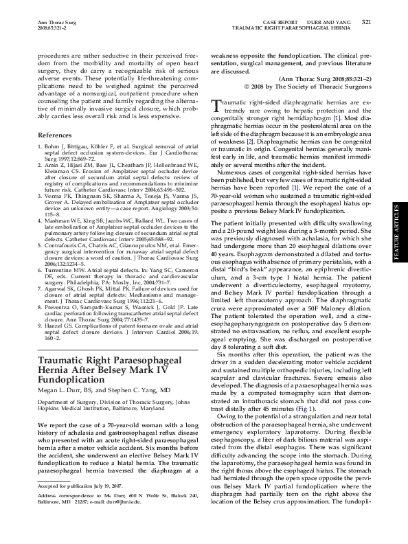 (PDF) Traumatic Right Paraesophageal Hernia After Belsey Mark IV ...
