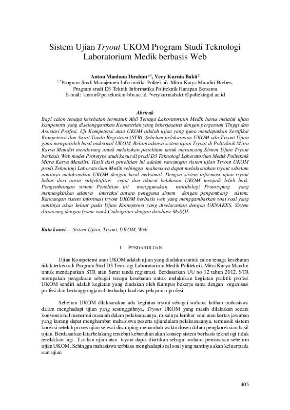 (PDF) Sistem Ujian Tryout UKOM Program Studi Teknologi Laboratorium Medik berbasis Web