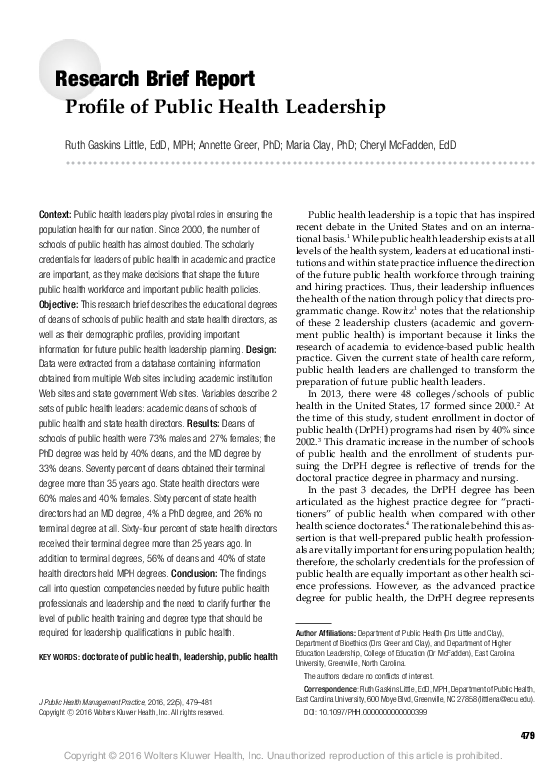(PDF) Profile of Public Health Leadership