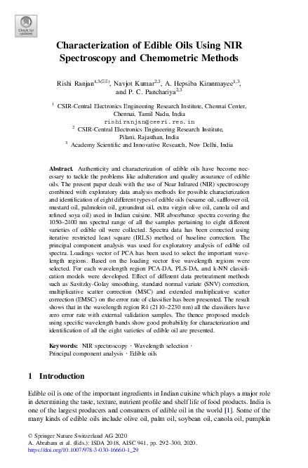 (PDF) Characterization of Edible Oils Using NIR Spectroscopy and Chemometric Methods