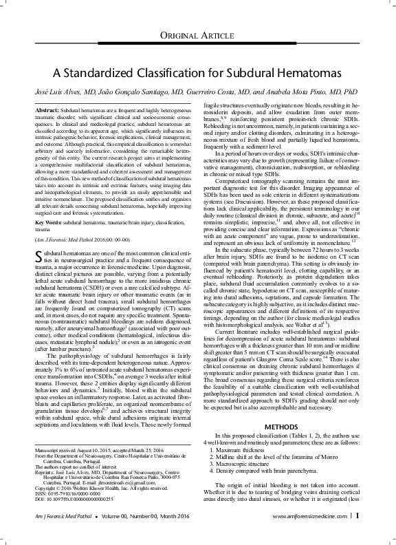 (PDF) A Standardized Classification for Subdural Hematomas— I