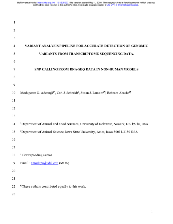 (PDF) Variant Analysis Pipeline for Accurate Detection of Genomic ...