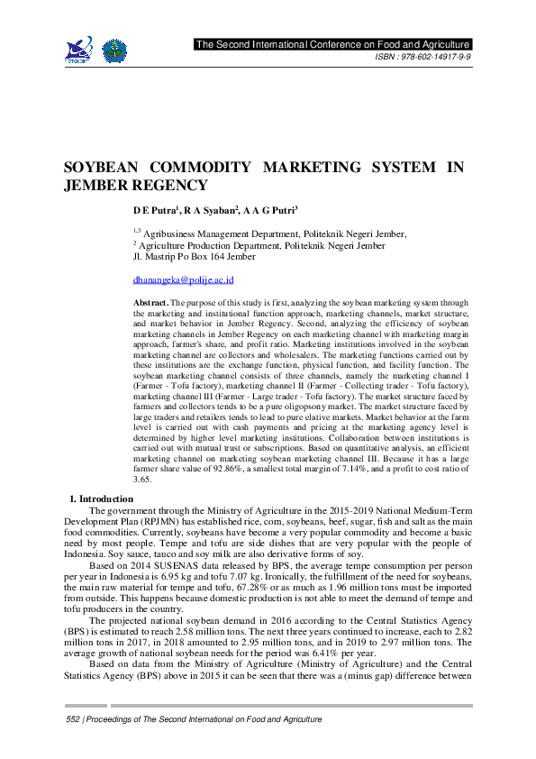 (PDF) Soybean Commodity Marketing System in Jember Regency