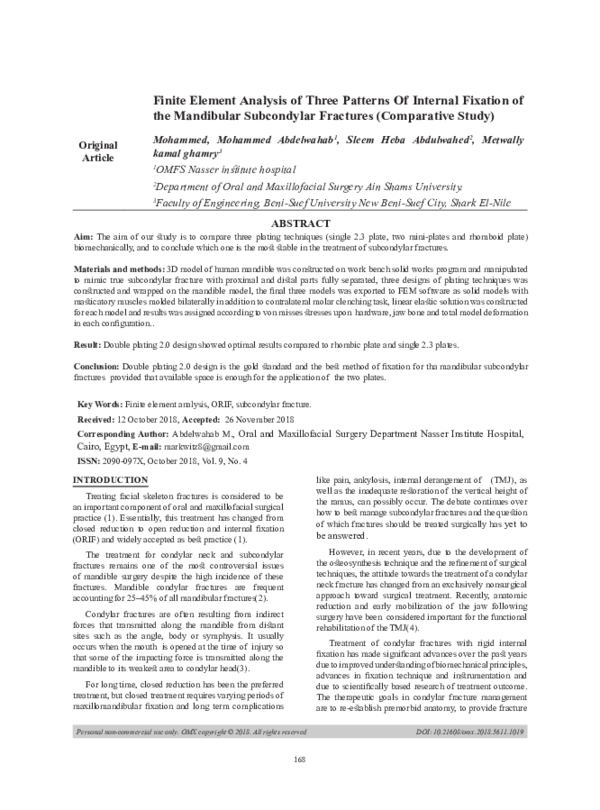 (PDF) Finite element analysis of three patterns of internal fixation of fractures of the ...
