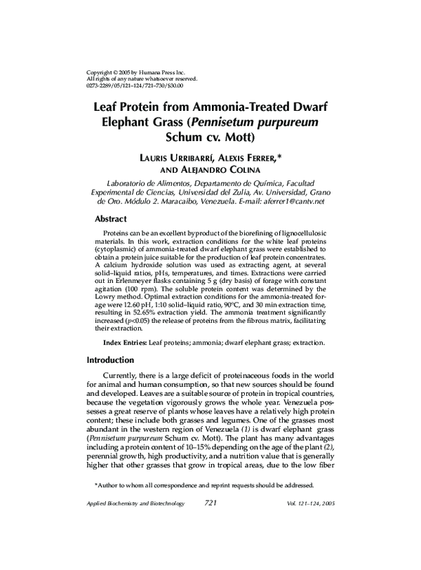 (PDF) Leaf Protein from Ammonia-Treated Dwarf Elephant Grass ...