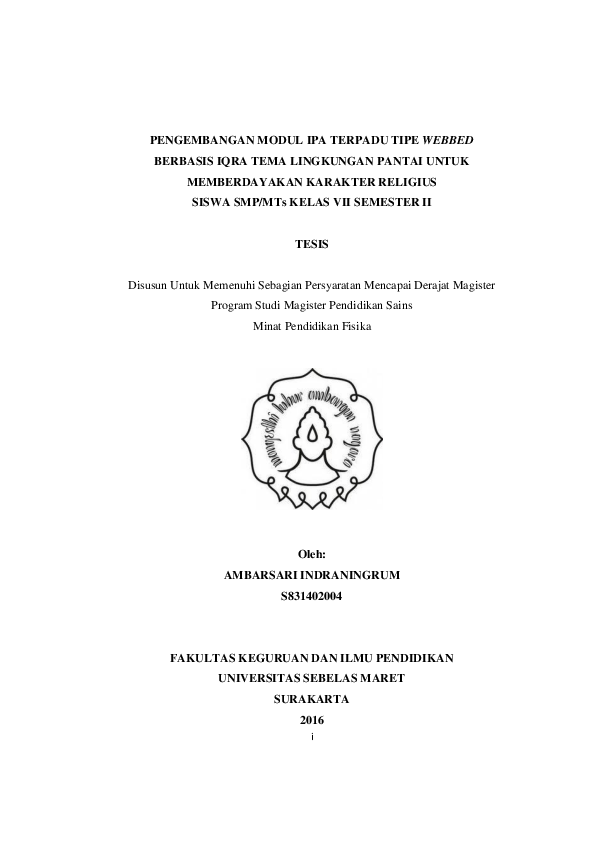 (PDF) PENGEMBANGAN MODUL IPA TERPADU TIPE WEBBED BERBASIS IQRA TEMA ...