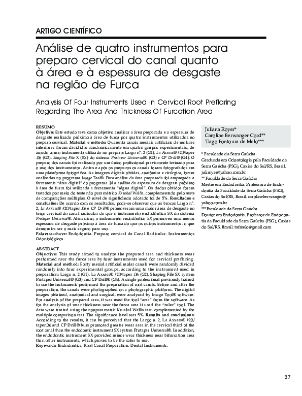 (PDF) Análise de Quatro Instrumentos para Preparo Cervical do Canal ...