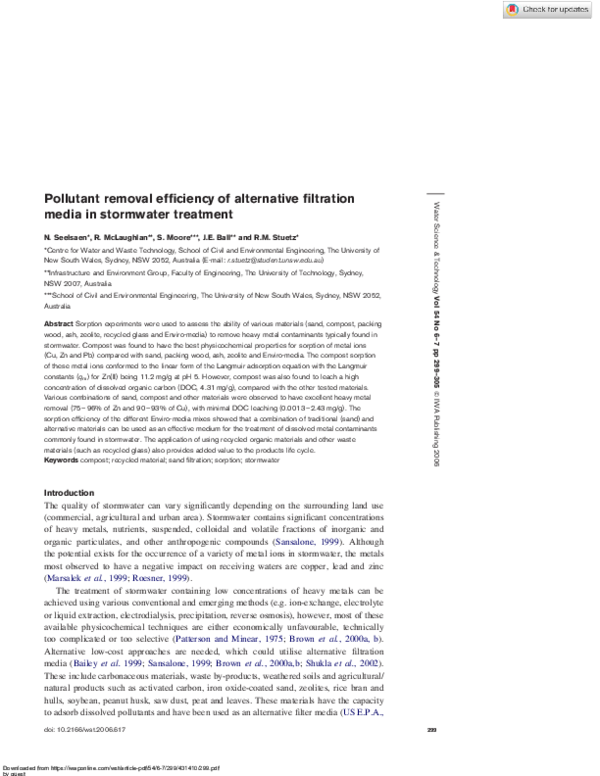 (PDF) Pollutant removal efficiency of alternative filtration media in ...
