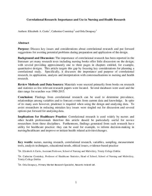 Pdf Correlational Research Importance And Use In Nursing And Health