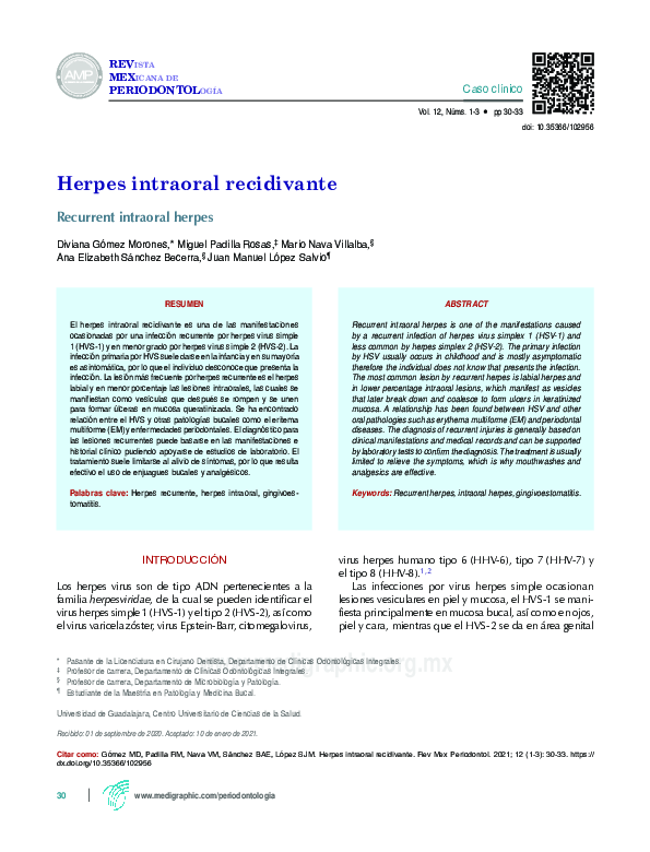 (PDF) Herpes intraoral recidivante