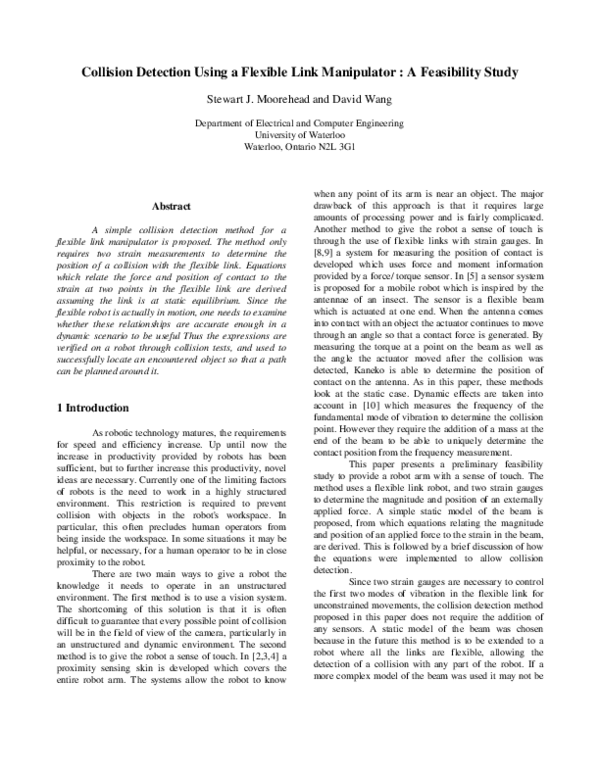 Pdf Collision Detection Using A Flexible Link Manipulator A