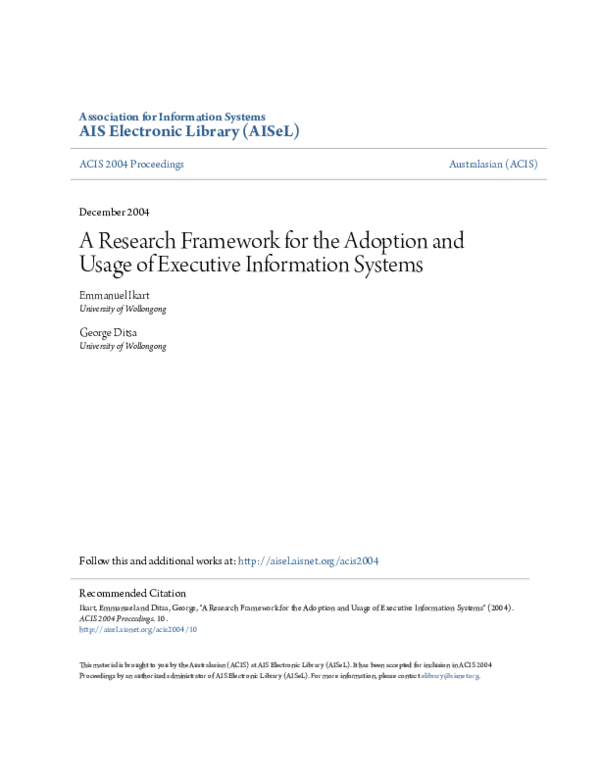 (PDF) A Research Framework for the Adoption and Usage of Executive ...