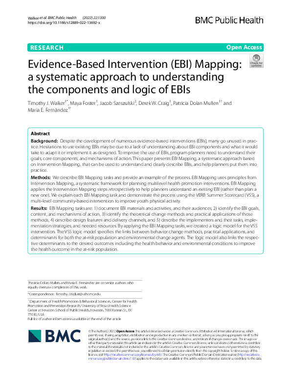 (PDF) Evidence-Based Intervention (EBI) Mapping: a systematic approach to understanding the ...