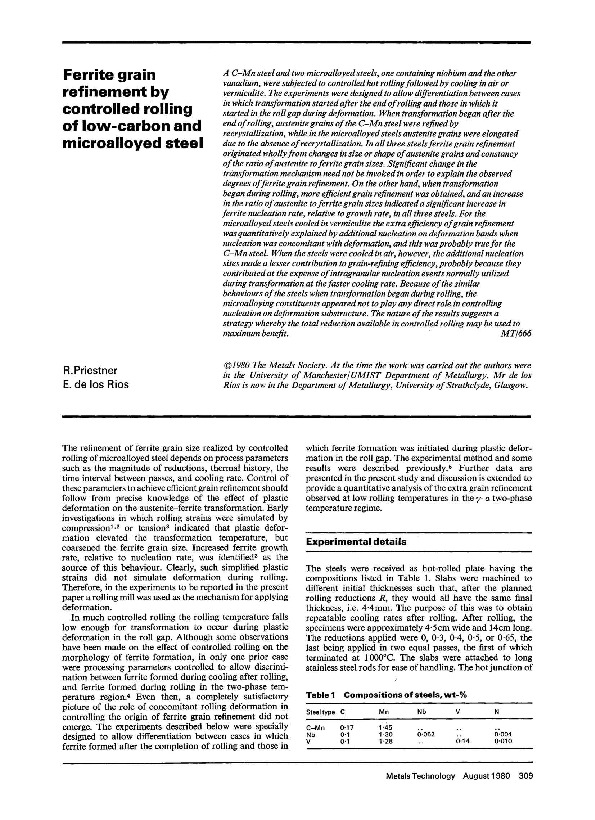 (PDF) Ferrite grain refinement by controlled rolling of lovv-carbon and ...