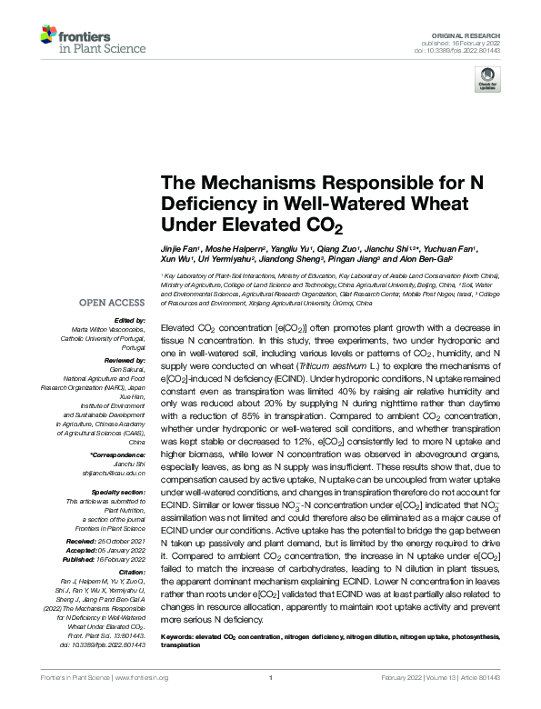 (PDF) The Mechanisms Responsible for N Deficiency in Well-Watered Wheat ...