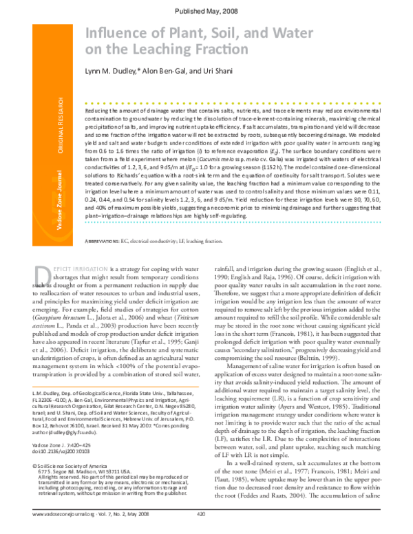 (PDF) Influence of Plant, Soil, and Water on the Leaching Fraction