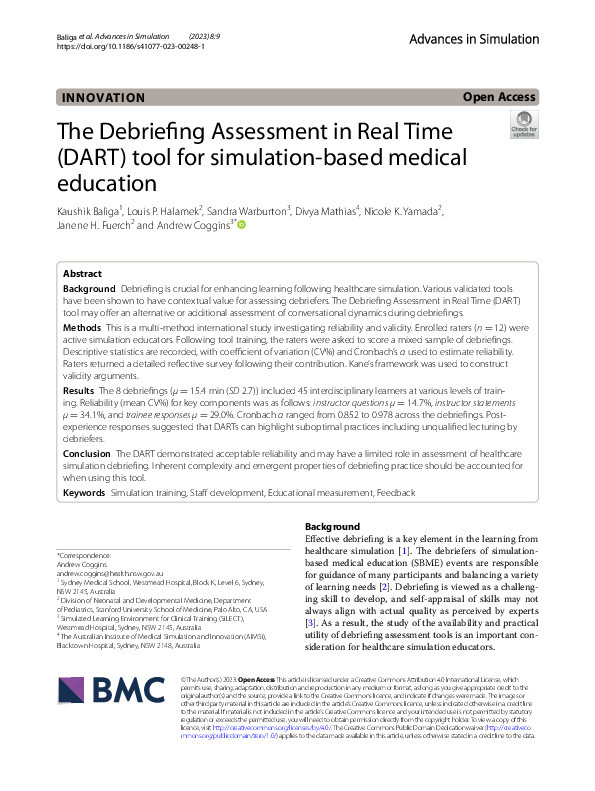 (PDF) The Debriefing Assessment in Real Time (DART) tool for simulation-based medical education