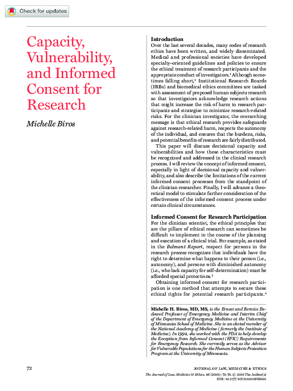 (PDF) Capacity, Vulnerability, and Informed Consent for Research