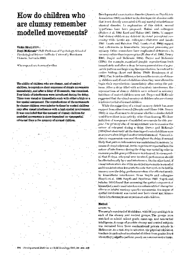 (PDF) How do children who are clumsy remember modelled movements ...