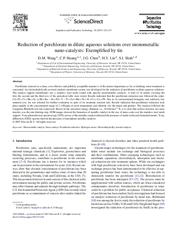 (PDF) Reduction of perchlorate in dilute aqueous solutions over ...