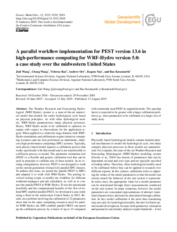 (PDF) A parallel workflow implementation for PEST version 13.6 in high ...