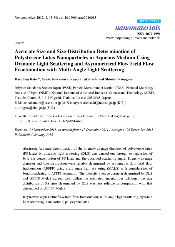 (PDF) Accurate Size and Size-Distribution Determination of Polystyrene Latex Nanoparticles in ...