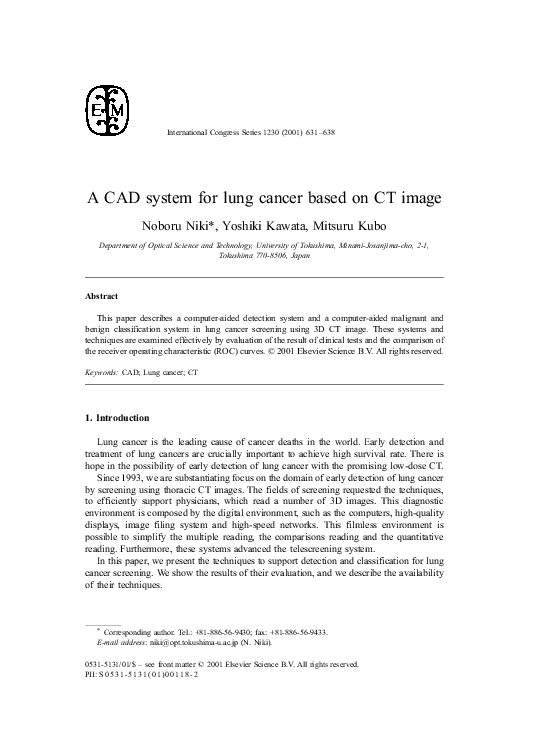(PDF) A CAD system for lung cancer based on CT image | Noboru Niki ...