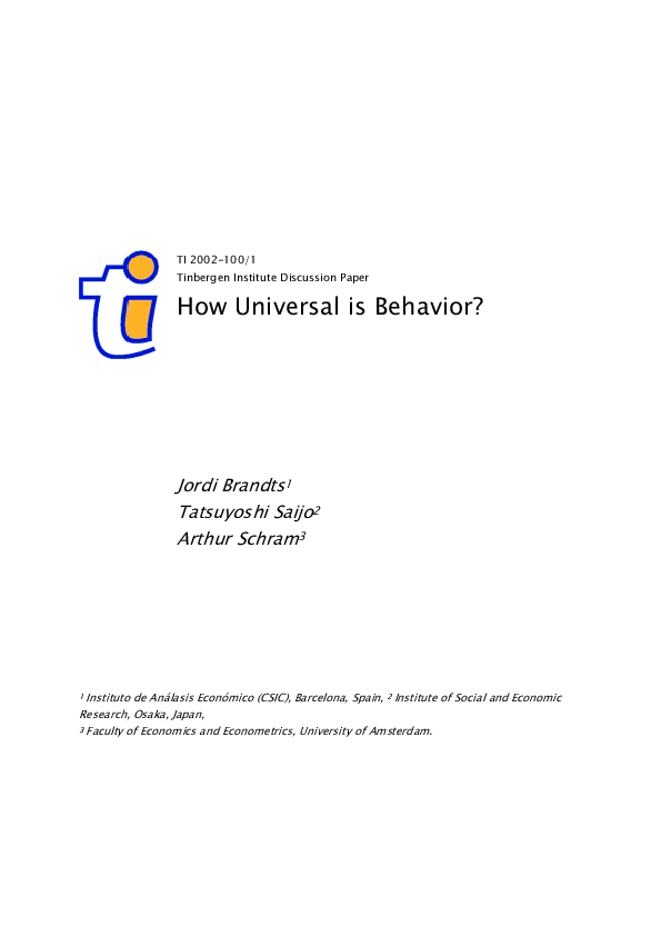 (PDF) How Universal is Behavior