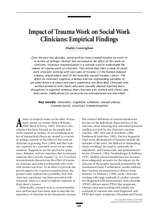 (PDF) Impact of Trauma Work on Social Work Clinicians: Empirical Findings