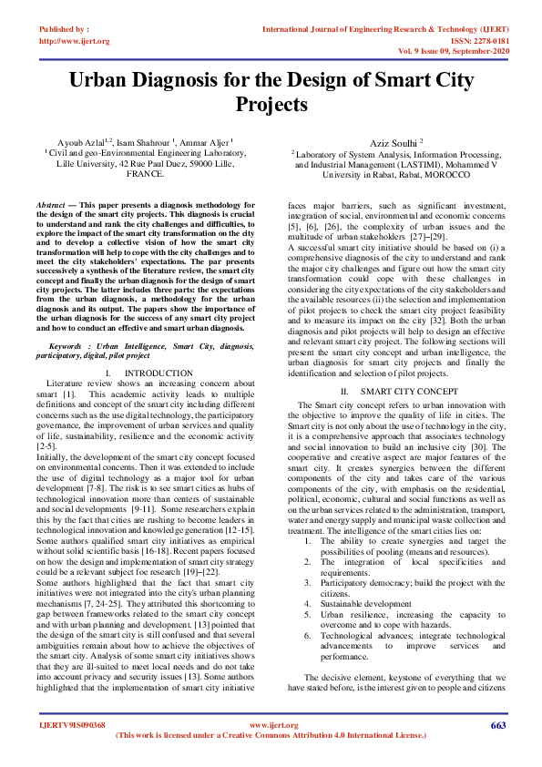 (PDF) Urban Diagnosis for the Design of Smart City Projects