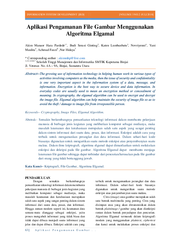 Pdf Aplikasi Pengamanan File Gambar Menggunakan Algoritma Elgamal